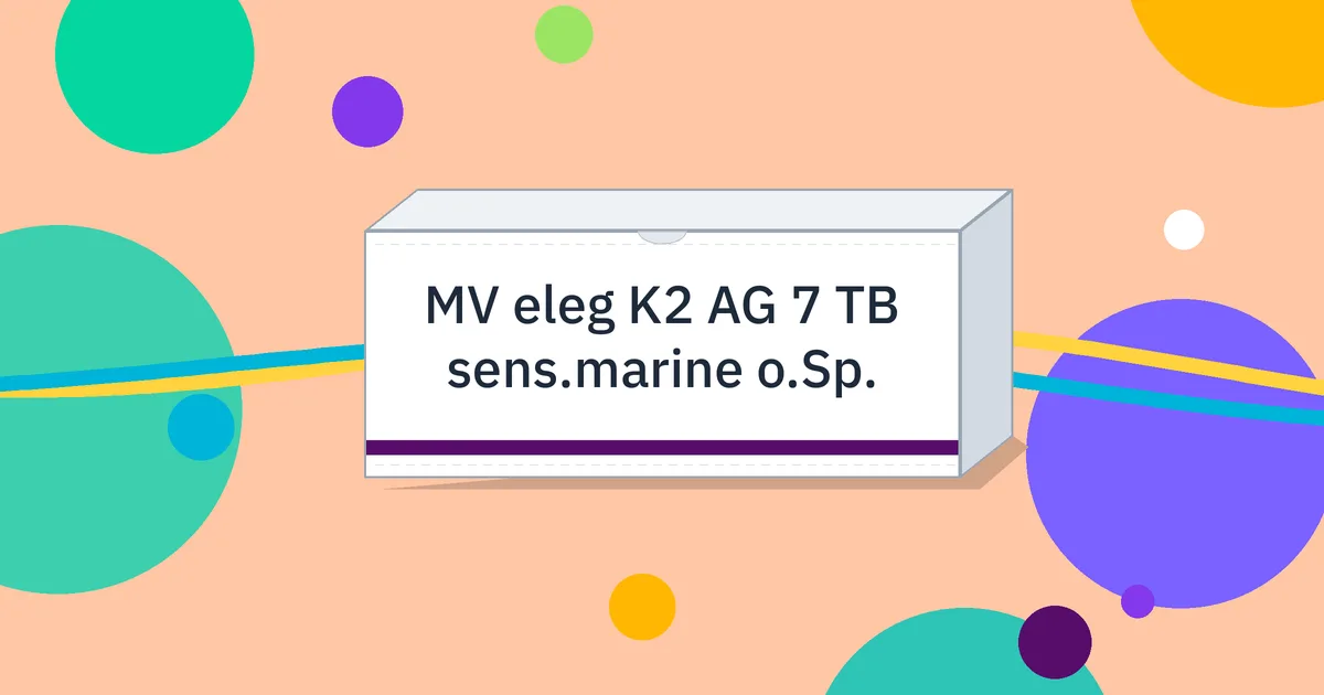 Symbolbild: Packung mit der Aufschrift MV eleg K2 AG 7 TB sens.marine o.Sp. (PZN 14610920) – Verfügbarkeit und Bezug in Apotheken in Frankfurt am Main