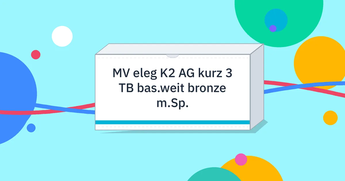 Symbolbild: Packung mit der Aufschrift MV eleg K2 AG kurz 3 TB bas.weit bronze m.Sp. (PZN 14717552) – Verfügbarkeit und Bezug in Apotheken in Frankfurt am Main