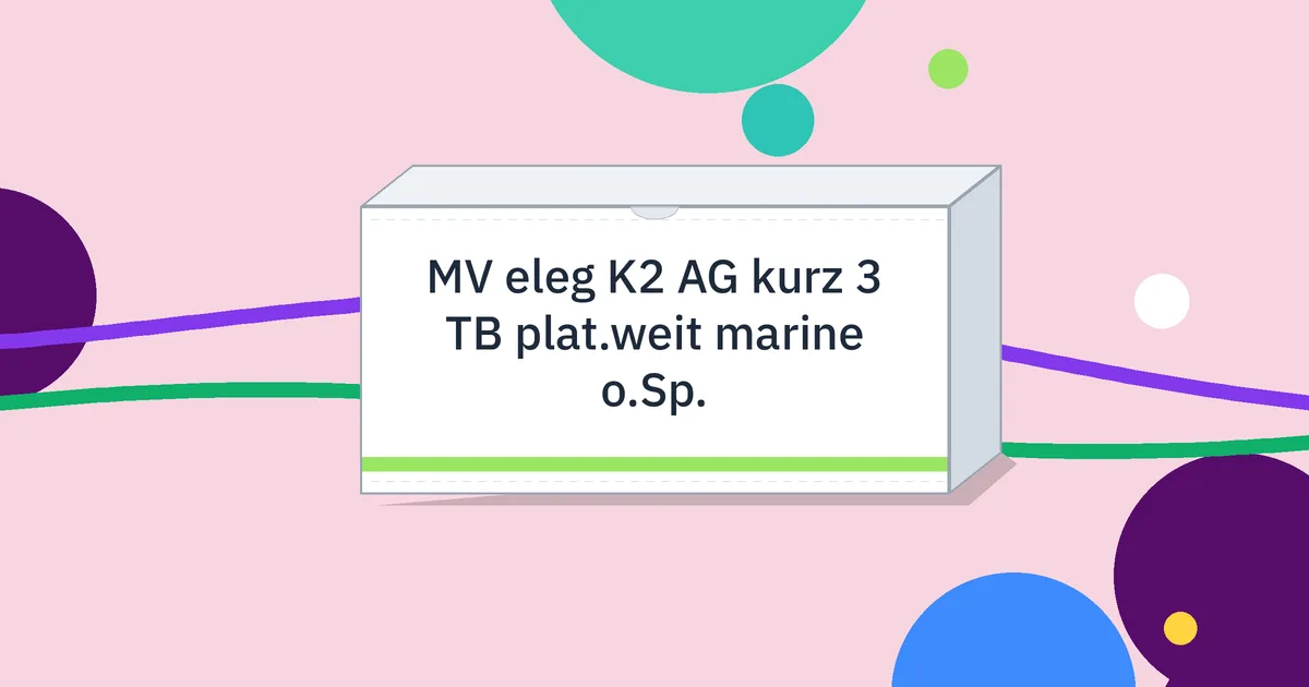 Symbolbild: Packung mit der Aufschrift MV eleg K2 AG kurz 3 TB plat.weit marine o.Sp. (PZN 14605244) – Verfügbarkeit und Bezug in Apotheken in Frankfurt am Main