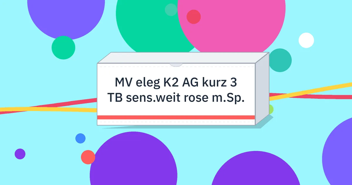 Symbolbild: Packung mit der Aufschrift MV eleg K2 AG kurz 3 TB sens.weit rose m.Sp. (PZN 14697453) – Verfügbarkeit und Bezug in Apotheken in Frankfurt am Main