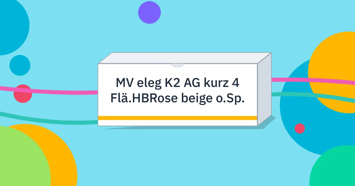 Symbolbild: Packung mit der Aufschrift MV eleg K2 AG kurz 4 Flä.HBRose beige o.Sp. (PZN 15704540) – Verfügbarkeit und Bezug in Apotheken in Frankfurt am Main
