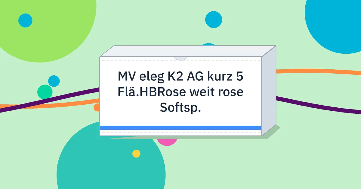 Symbolbild: Packung mit der Aufschrift MV eleg K2 AG kurz 5 Flä.HBRose weit rose Softsp. (PZN 15705953) – Verfügbarkeit und Bezug in Apotheken in Frankfurt am Main