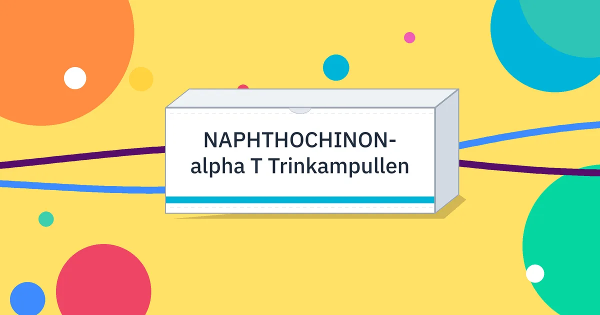Symbolbild: Packung mit der Aufschrift NAPHTHOCHINON-alpha T Trinkampullen (PZN 10219886) – Verfügbarkeit und Bezug in Apotheken in Frankfurt am Main