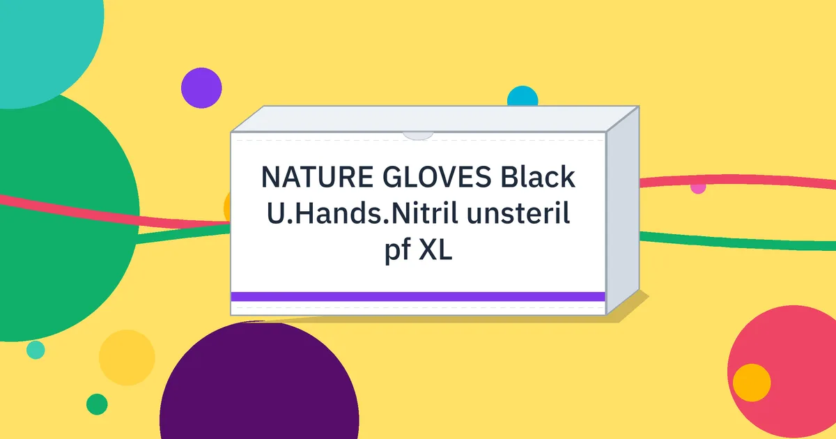Symbolbild: Packung mit der Aufschrift NATURE GLOVES Black U.Hands.Nitril unsteril pf XL (PZN 18782747) – Verfügbarkeit und Bezug in Apotheken in Frankfurt am Main