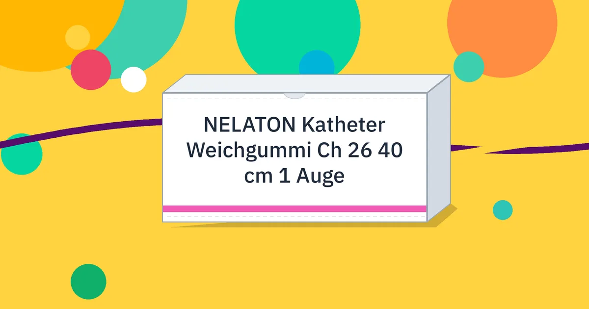 Symbolbild: Packung mit der Aufschrift NELATON Katheter Weichgummi Ch 26 40 cm 1 Auge (PZN 10085954) – Verfügbarkeit und Bezug in Apotheken in Frankfurt am Main