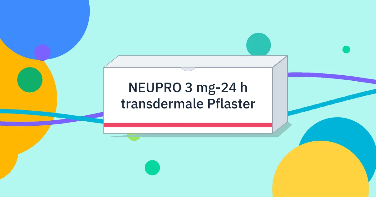 Symbolbild: Packung mit der Aufschrift NEUPRO 3 mg-24 h transdermale Pflaster (PZN 19228496) – Verfügbarkeit und Bezug in Apotheken in Frankfurt am Main
