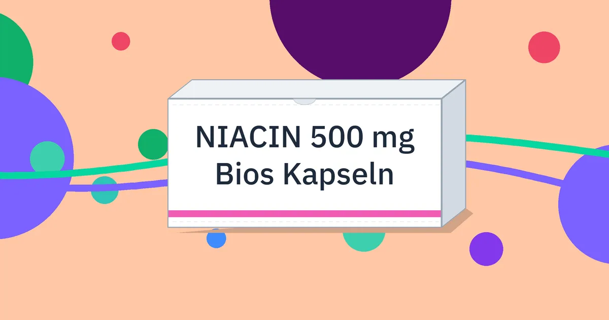 Symbolbild: Packung mit der Aufschrift NIACIN 500 mg Bios Kapseln (PZN 13578634) – Verfügbarkeit und Bezug in Apotheken in Frankfurt am Main