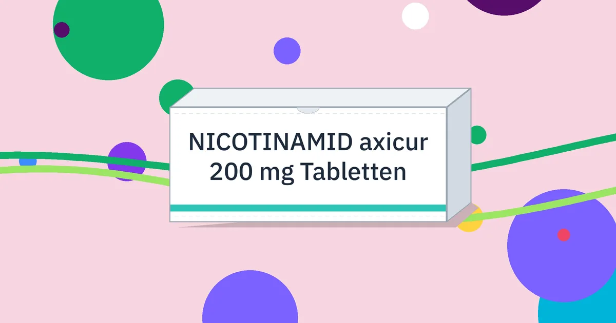 Symbolbild: Packung mit der Aufschrift NICOTINAMID axicur 200 mg Tabletten (PZN 17620480) – Verfügbarkeit und Bezug in Apotheken in Frankfurt am Main