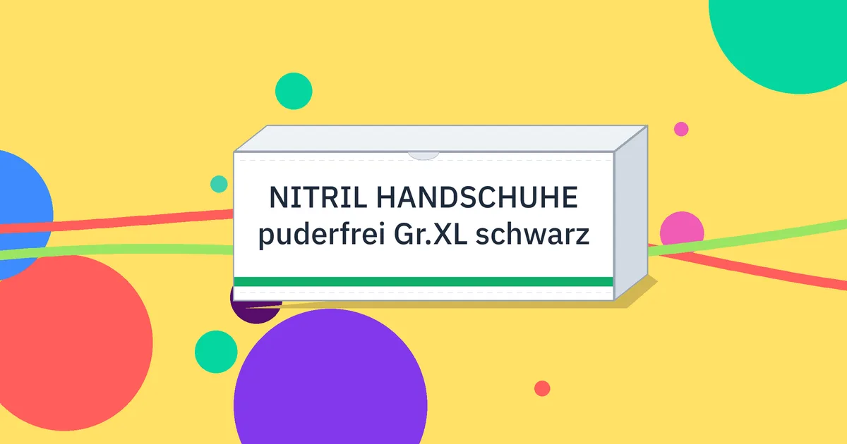 Symbolbild: Packung mit der Aufschrift NITRIL HANDSCHUHE puderfrei Gr.XL schwarz (PZN 03763968) – Verfügbarkeit und Bezug in Apotheken in Frankfurt am Main
