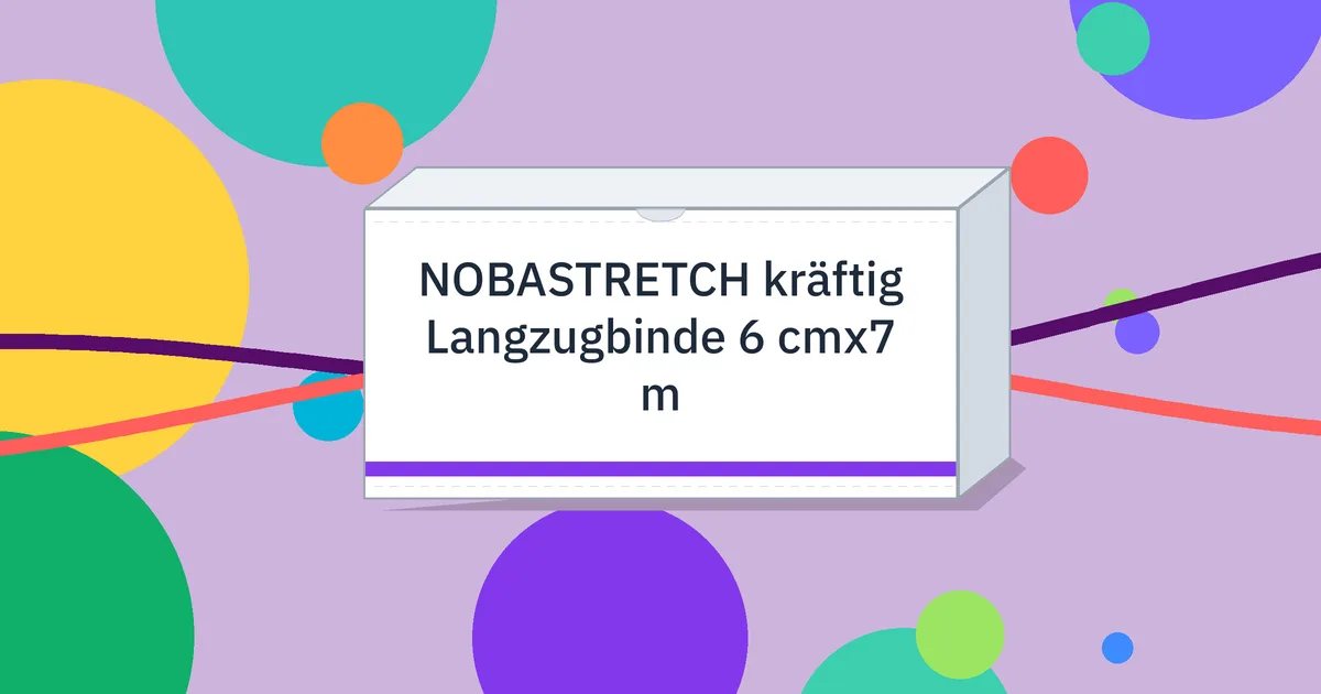 Symbolbild: Packung mit der Aufschrift NOBASTRETCH kräftig Langzugbinde 6 cmx7 m (PZN 01419563) – Verfügbarkeit und Bezug in Apotheken in Frankfurt am Main