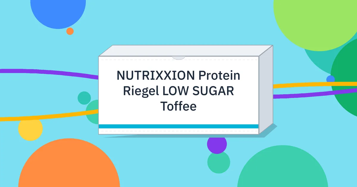 Symbolbild: Packung mit der Aufschrift NUTRIXXION Protein Riegel LOW SUGAR Toffee (PZN 14213047) – Verfügbarkeit und Bezug in Apotheken in Frankfurt am Main