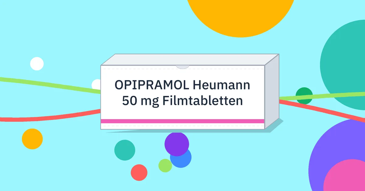 Symbolbild: Packung mit der Aufschrift OPIPRAMOL Heumann 50 mg Filmtabletten (PZN 09166587) – Verfügbarkeit und Bezug in Apotheken in Frankfurt am Main