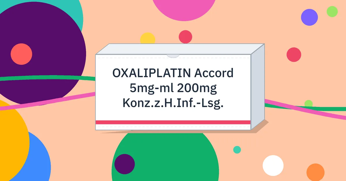 Symbolbild: Packung mit der Aufschrift OXALIPLATIN Accord 5mg-ml 200mg Konz.z.H.Inf.-Lsg. (PZN 00254284) – Verfügbarkeit und Bezug in Apotheken in Frankfurt am Main