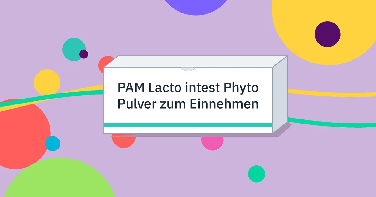 Symbolbild: Packung mit der Aufschrift PAM Lacto intest Phyto Pulver zum Einnehmen (PZN 20280289) – Verfügbarkeit und Bezug in Apotheken in Frankfurt am Main