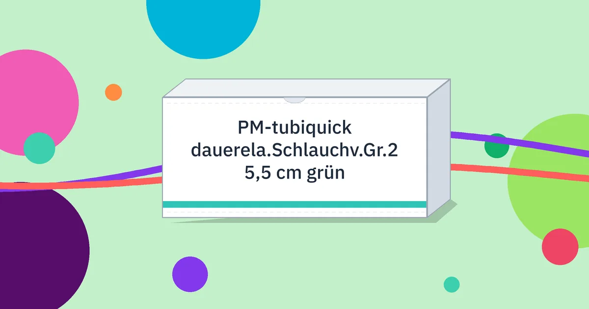 Symbolbild: Packung mit der Aufschrift PM-tubiquick dauerela.Schlauchv.Gr.2 5,5 cm grün (PZN 18846648) – Verfügbarkeit und Bezug in Apotheken in Frankfurt am Main