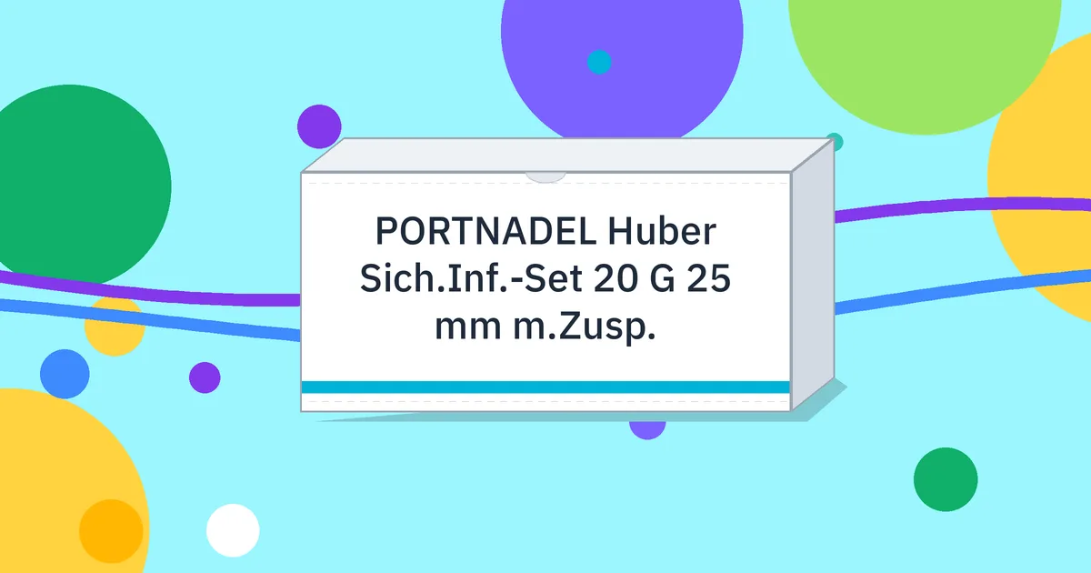 Symbolbild: Packung mit der Aufschrift PORTNADEL Huber Sich.Inf.-Set 20 G 25 mm m.Zusp. (PZN 00357021) – Verfügbarkeit und Bezug in Apotheken in Frankfurt am Main