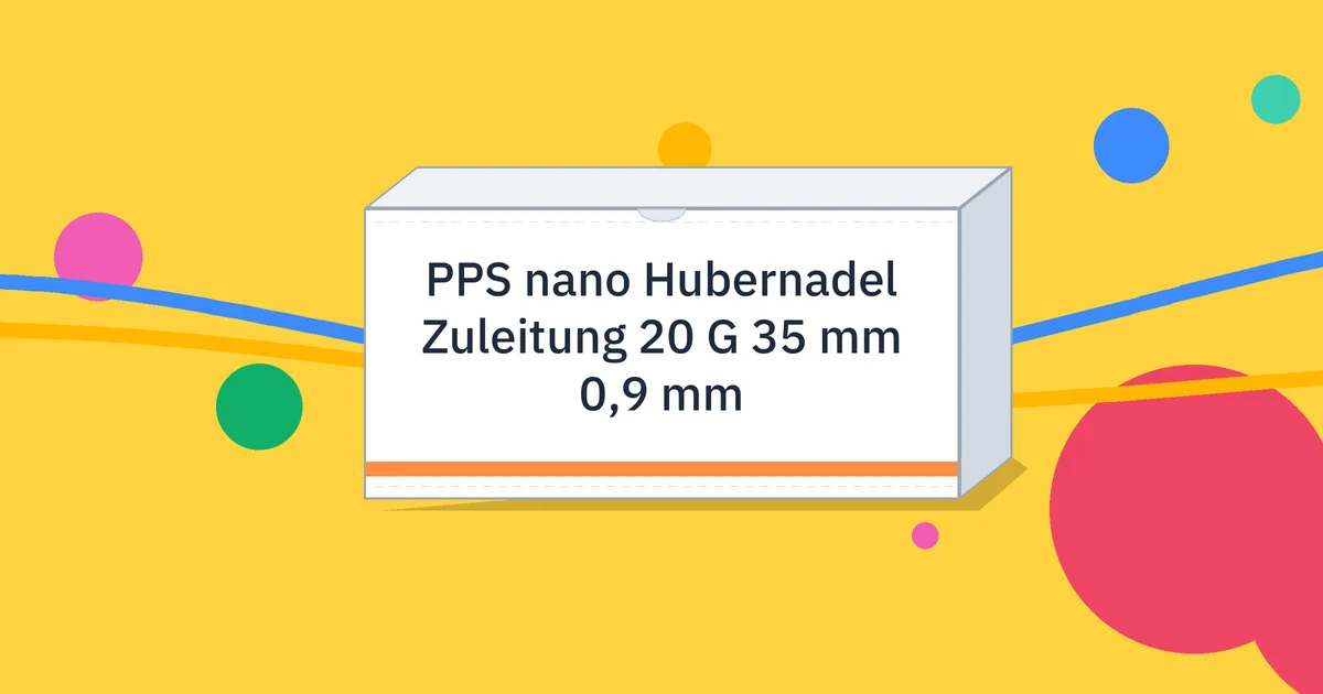 Symbolbild: Packung mit der Aufschrift PPS nano Hubernadel Zuleitung 20 G 35 mm 0,9 mm (PZN 18195257) – Verfügbarkeit und Bezug in Apotheken in Frankfurt am Main