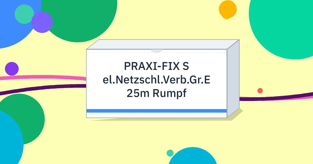 Symbolbild: Packung mit der Aufschrift PRAXI-FIX S el.Netzschl.Verb.Gr.E 25m Rumpf (PZN 12825728) – Verfügbarkeit und Bezug in Apotheken in Frankfurt am Main
