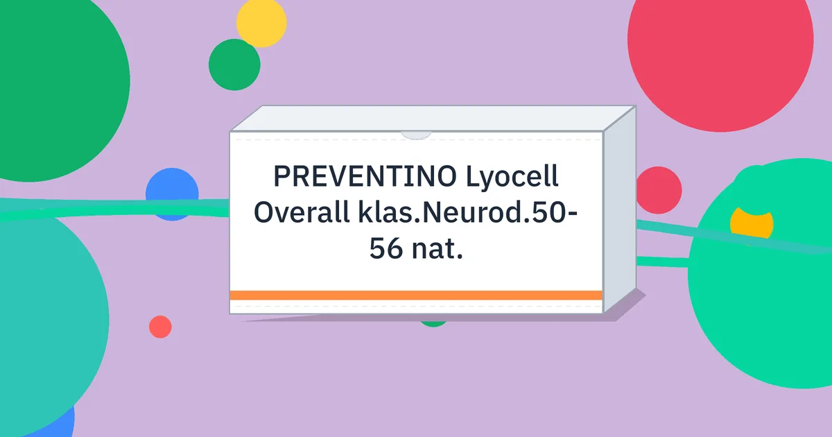 Symbolbild: Packung mit der Aufschrift PREVENTINO Lyocell Overall klas.Neurod.50-56 nat. (PZN 16895588) – Verfügbarkeit und Bezug in Apotheken in Frankfurt am Main