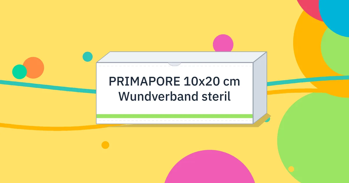 Symbolbild: Packung mit der Aufschrift PRIMAPORE 10x20 cm Wundverband steril (PZN 19154823) – Verfügbarkeit und Bezug in Apotheken in Frankfurt am Main