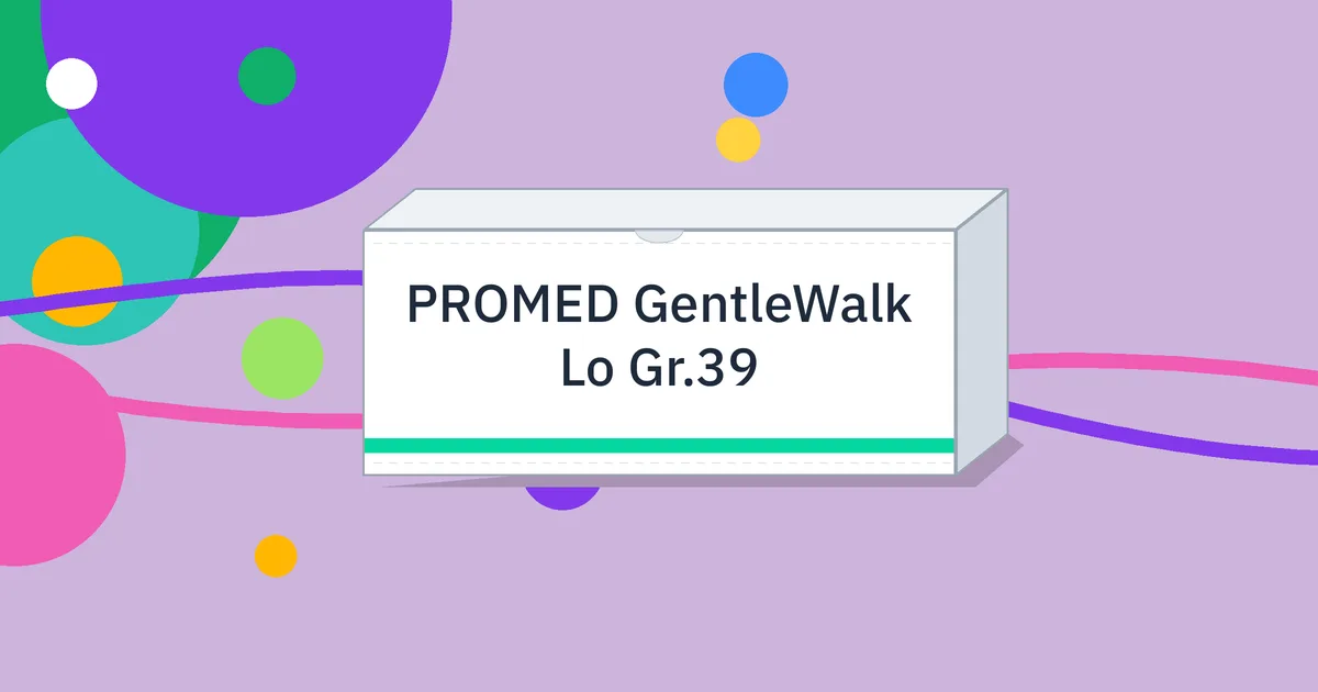 Symbolbild: Packung mit der Aufschrift PROMED GentleWalk Lo Gr.39 (PZN 07289340) – Verfügbarkeit und Bezug in Apotheken in Frankfurt am Main