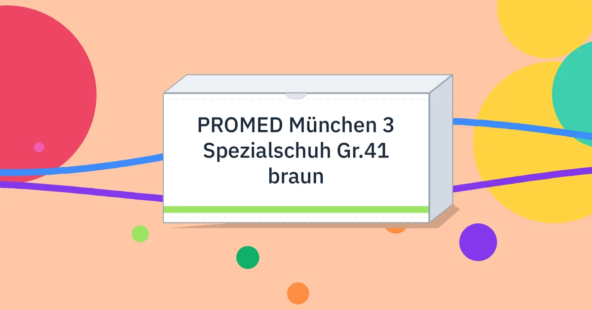 Symbolbild: Packung mit der Aufschrift PROMED München 3 Spezialschuh Gr.41 braun (PZN 05483078) – Verfügbarkeit und Bezug in Apotheken in Frankfurt am Main