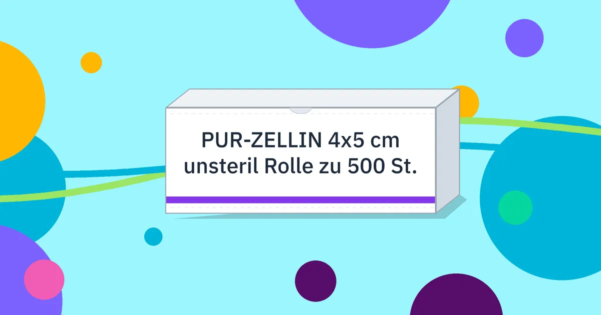 Symbolbild: Packung mit der Aufschrift PUR-ZELLIN 4x5 cm unsteril Rolle zu 500 St. (PZN 19788700) – Verfügbarkeit und Bezug in Apotheken in Frankfurt am Main