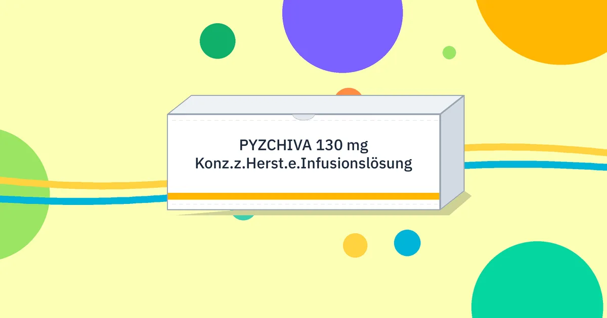 Symbolbild: Packung mit der Aufschrift PYZCHIVA 130 mg Konz.z.Herst.e.Infusionslösung (PZN 19149348) – Verfügbarkeit und Bezug in Apotheken in Frankfurt am Main