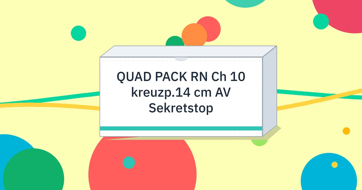 Symbolbild: Packung mit der Aufschrift QUAD PACK RN Ch 10 kreuzp.14 cm AV Sekretstop (PZN 17486277) – Verfügbarkeit und Bezug in Apotheken in Frankfurt am Main