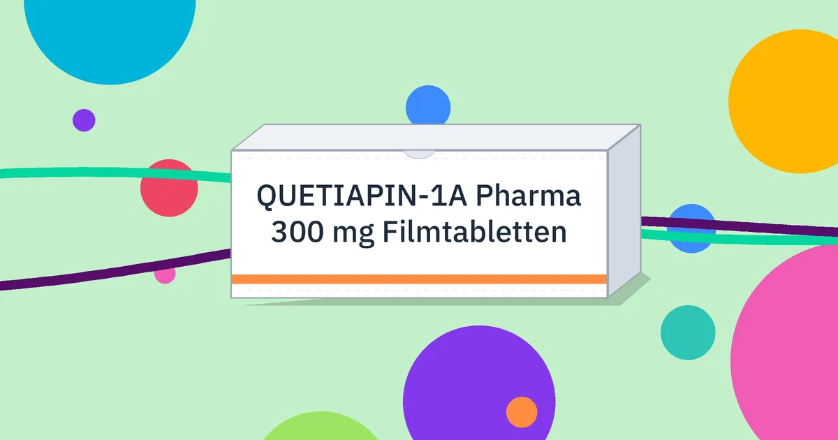 Symbolbild: Packung mit der Aufschrift QUETIAPIN-1A Pharma 300 mg Filmtabletten (PZN 09494920) – Verfügbarkeit und Bezug in Apotheken in Frankfurt am Main