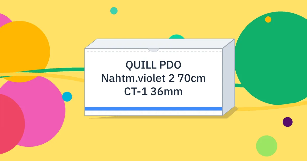 Symbolbild: Packung mit der Aufschrift QUILL PDO Nahtm.violet 2 70cm CT-1 36mm (PZN 17990283) – Verfügbarkeit und Bezug in Apotheken in Frankfurt am Main