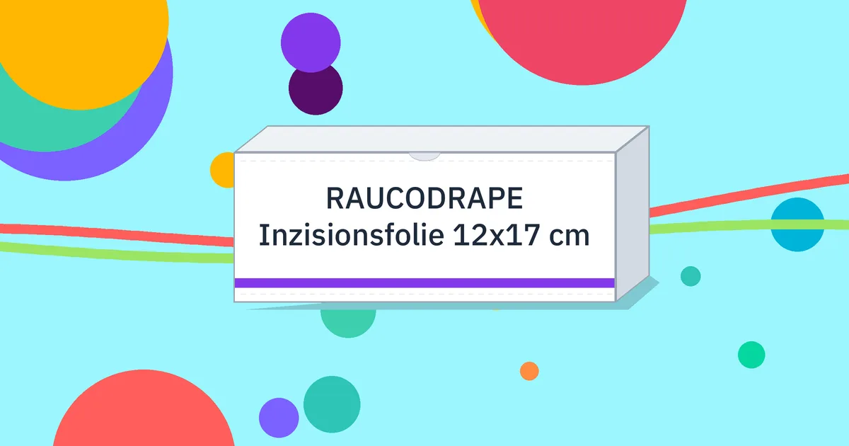 Symbolbild: Packung mit der Aufschrift RAUCODRAPE Inzisionsfolie 12x17 cm (PZN 18134267) – Verfügbarkeit und Bezug in Apotheken in Frankfurt am Main
