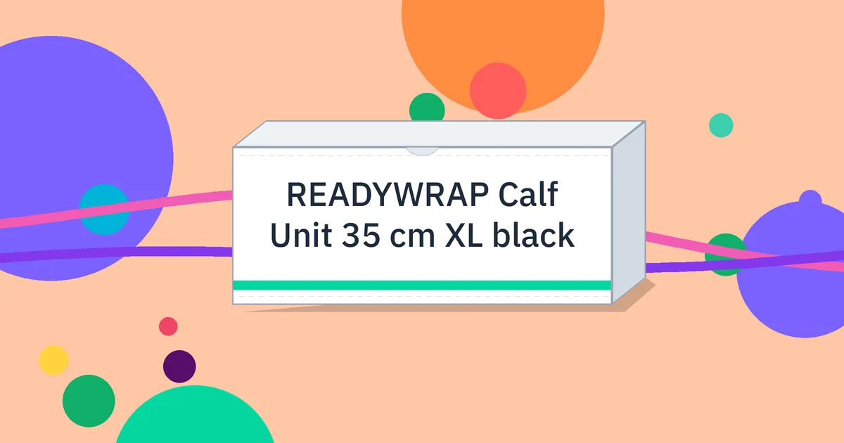 Symbolbild: Packung mit der Aufschrift READYWRAP Calf Unit 35 cm XL black (PZN 16566689) – Verfügbarkeit und Bezug in Apotheken in Frankfurt am Main