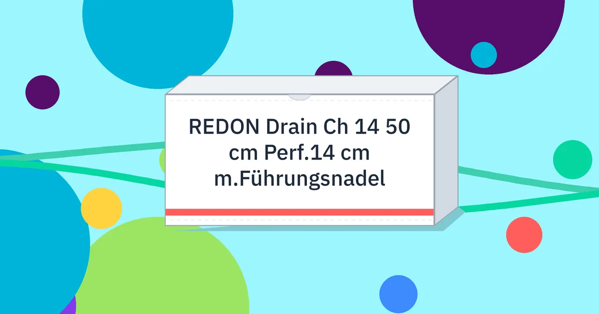 Symbolbild: Packung mit der Aufschrift REDON Drain Ch 14 50 cm Perf.14 cm m.Führungsnadel (PZN 13831955) – Verfügbarkeit und Bezug in Apotheken in Frankfurt am Main