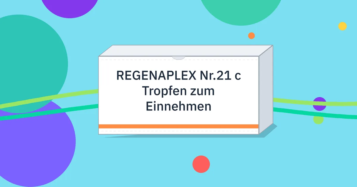 Symbolbild: Packung mit der Aufschrift REGENAPLEX Nr.21 c Tropfen zum Einnehmen (PZN 02642091) – Verfügbarkeit und Bezug in Apotheken in Frankfurt am Main
