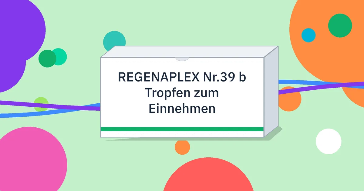 Symbolbild: Packung mit der Aufschrift REGENAPLEX Nr.39 b Tropfen zum Einnehmen (PZN 02642576) – Verfügbarkeit und Bezug in Apotheken in Frankfurt am Main