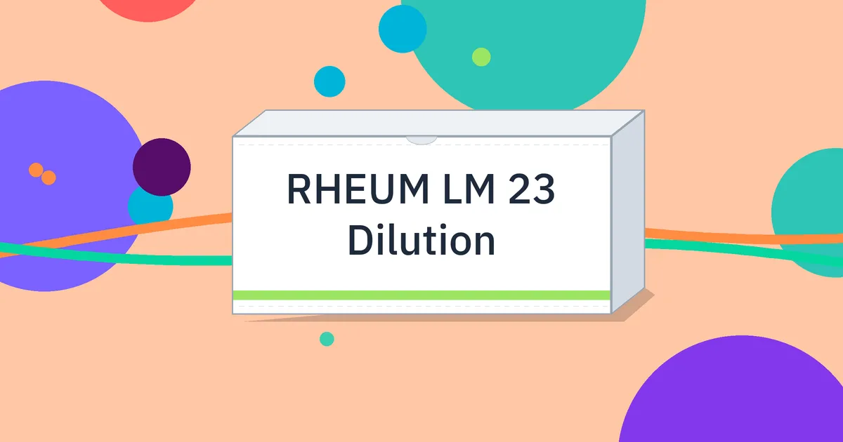 Symbolbild: Packung mit der Aufschrift RHEUM LM 23 Dilution (PZN 13049611) – Verfügbarkeit und Bezug in Apotheken in Frankfurt am Main
