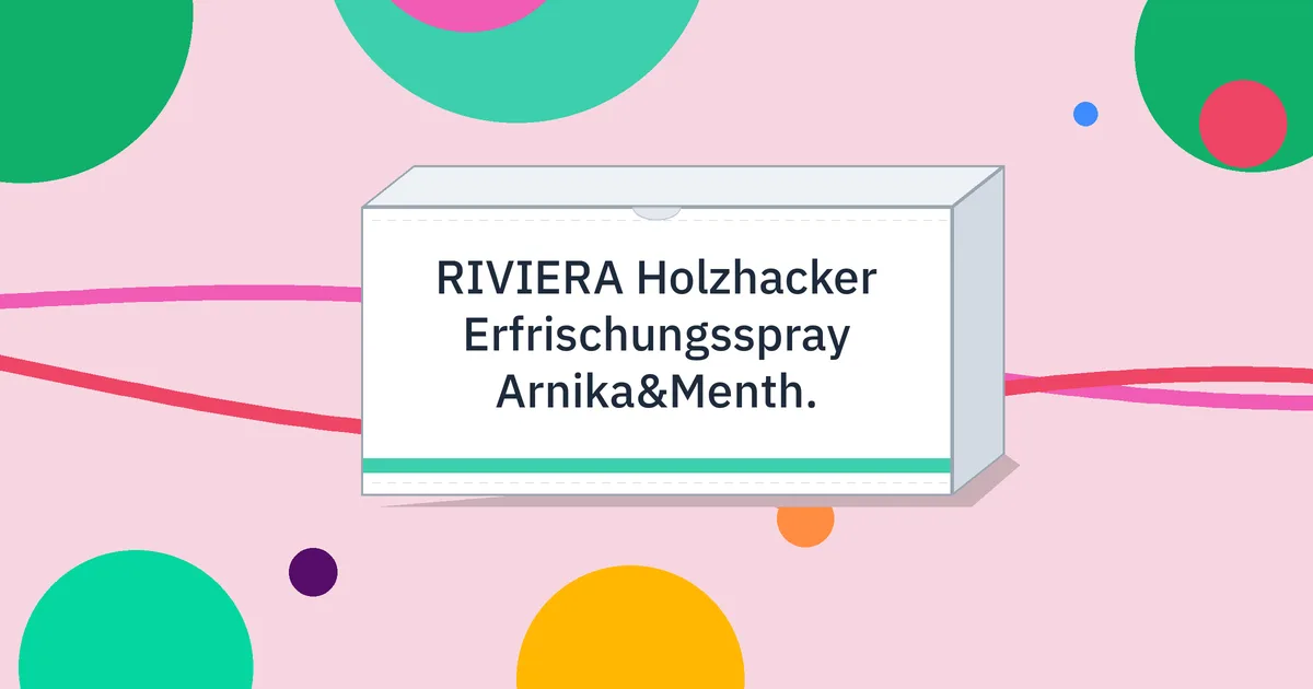Symbolbild: Packung mit der Aufschrift RIVIERA Holzhacker Erfrischungsspray Arnika&Menth. (PZN 19302991) – Verfügbarkeit und Bezug in Apotheken in Frankfurt am Main