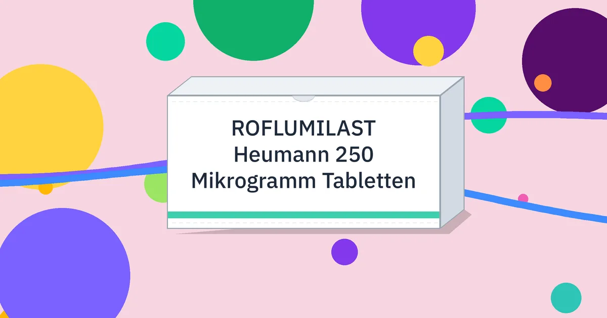Symbolbild: Packung mit der Aufschrift ROFLUMILAST Heumann 250 Mikrogramm Tabletten (PZN 17367383) – Verfügbarkeit und Bezug in Apotheken in Frankfurt am Main