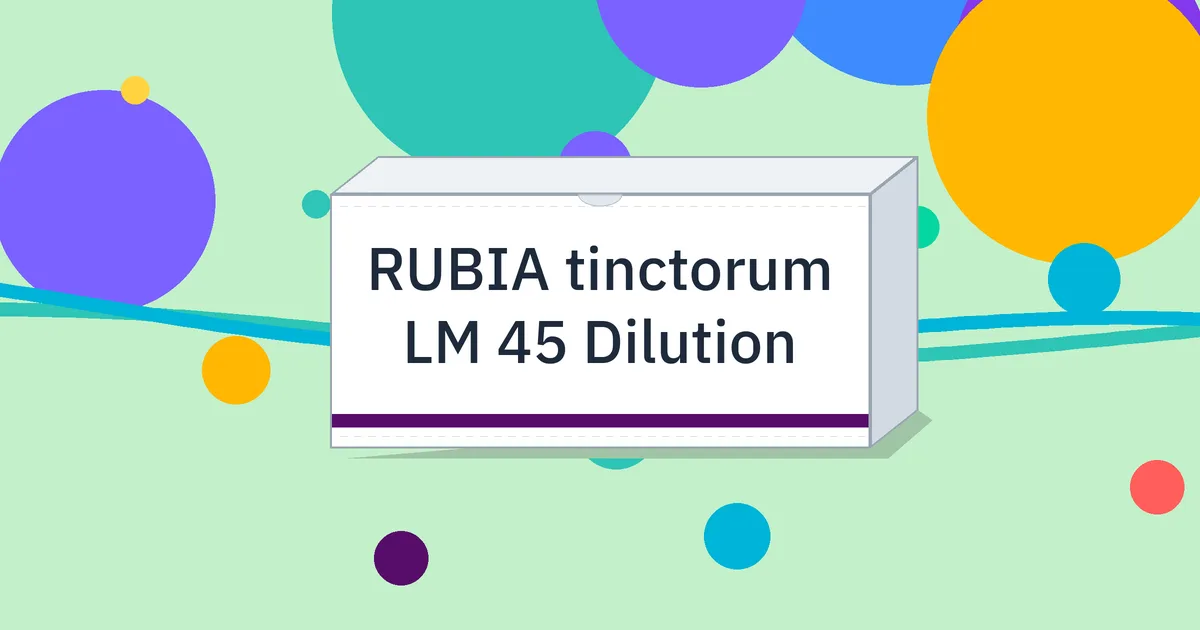 Symbolbild: Packung mit der Aufschrift RUBIA tinctorum LM 45 Dilution (PZN 13056982) – Verfügbarkeit und Bezug in Apotheken in Frankfurt am Main