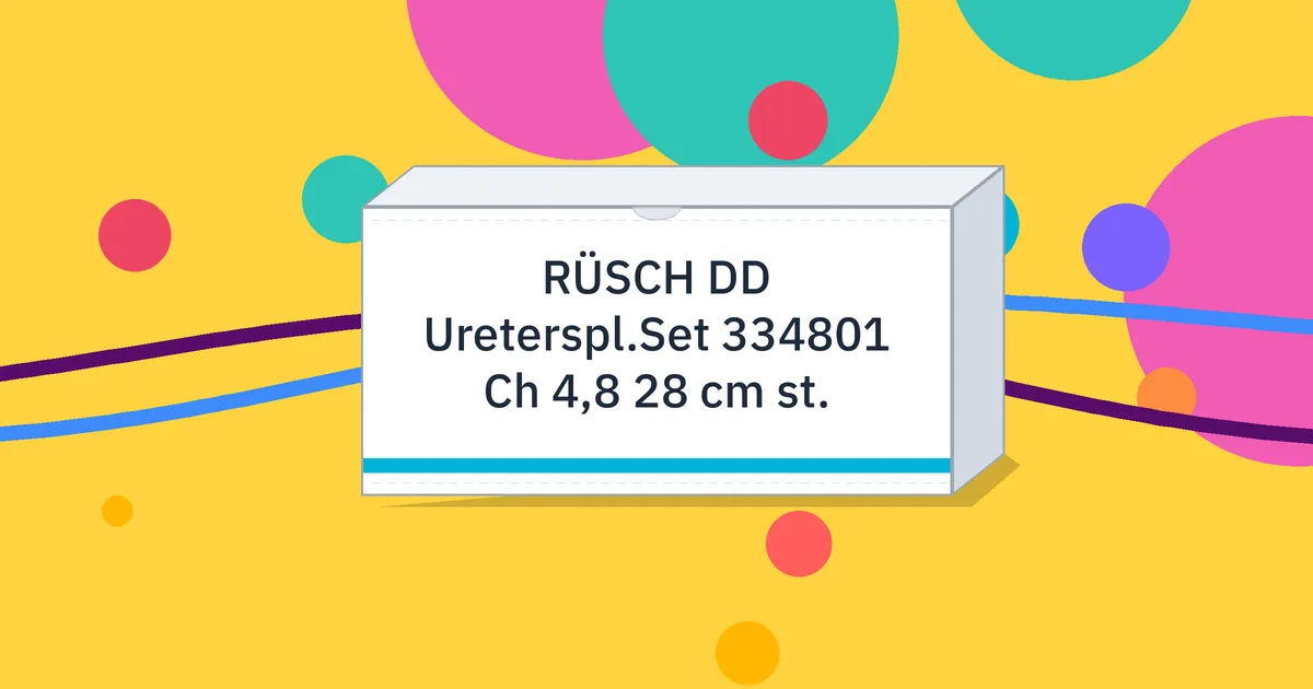 Symbolbild: Packung mit der Aufschrift RÜSCH DD Ureterspl.Set 334801 Ch 4,8 28 cm st. (PZN 07399695) – Verfügbarkeit und Bezug in Apotheken in Frankfurt am Main