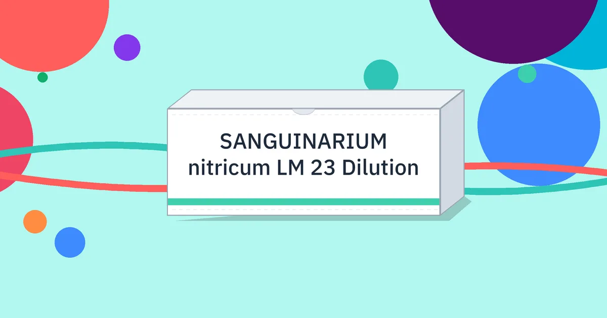 Symbolbild: Packung mit der Aufschrift SANGUINARIUM nitricum LM 23 Dilution (PZN 13181836) – Verfügbarkeit und Bezug in Apotheken in Frankfurt am Main