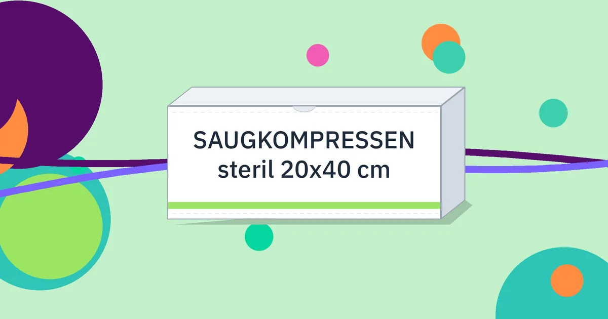 Symbolbild: Packung mit der Aufschrift SAUGKOMPRESSEN steril 20x40 cm (PZN 02072920) – Verfügbarkeit und Bezug in Apotheken in Frankfurt am Main