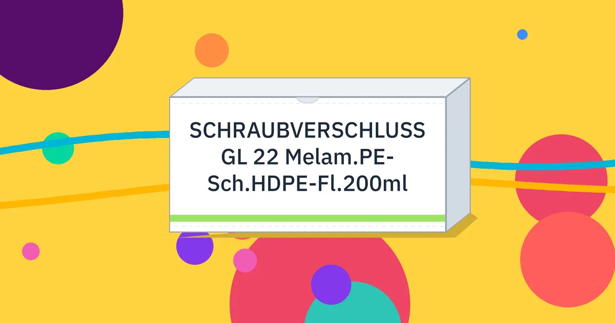 Symbolbild: Packung mit der Aufschrift SCHRAUBVERSCHLUSS GL 22 Melam.PE-Sch.HDPE-Fl.200ml (PZN 18138762) – Verfügbarkeit und Bezug in Apotheken in Frankfurt am Main