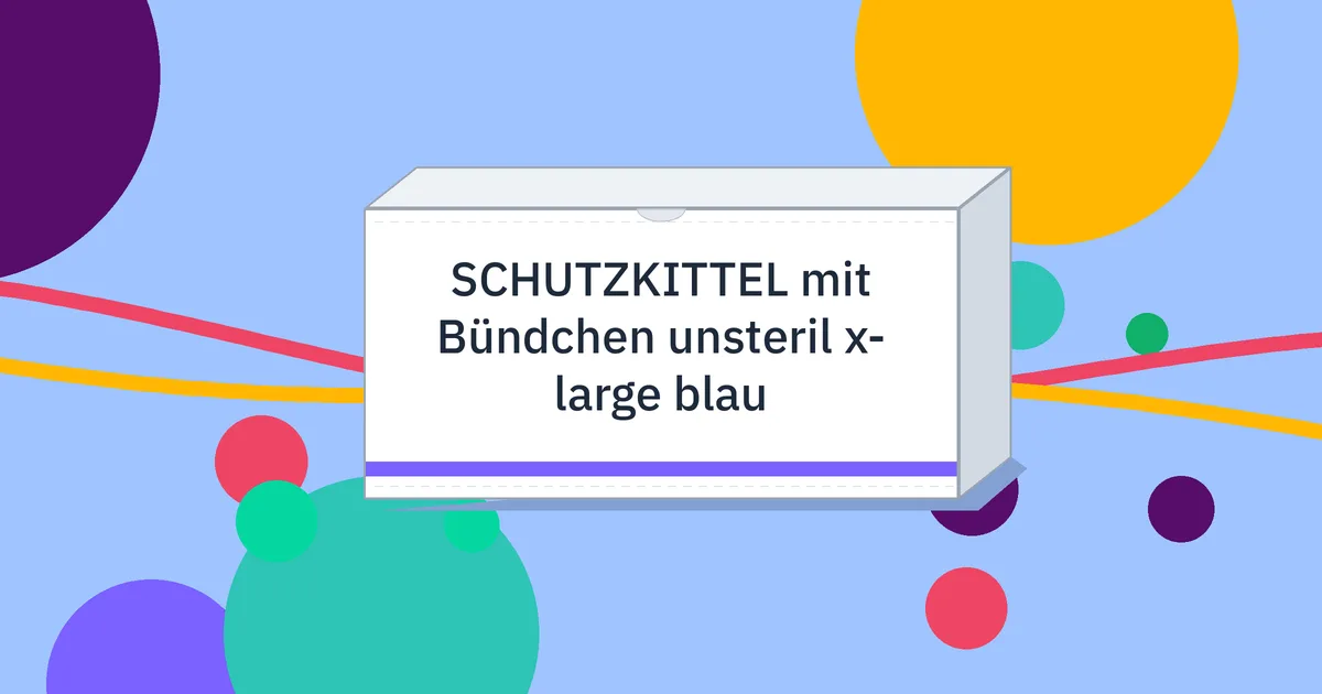 Symbolbild: Packung mit der Aufschrift SCHUTZKITTEL mit Bündchen unsteril x-large blau (PZN 07556350) – Verfügbarkeit und Bezug in Apotheken in Frankfurt am Main