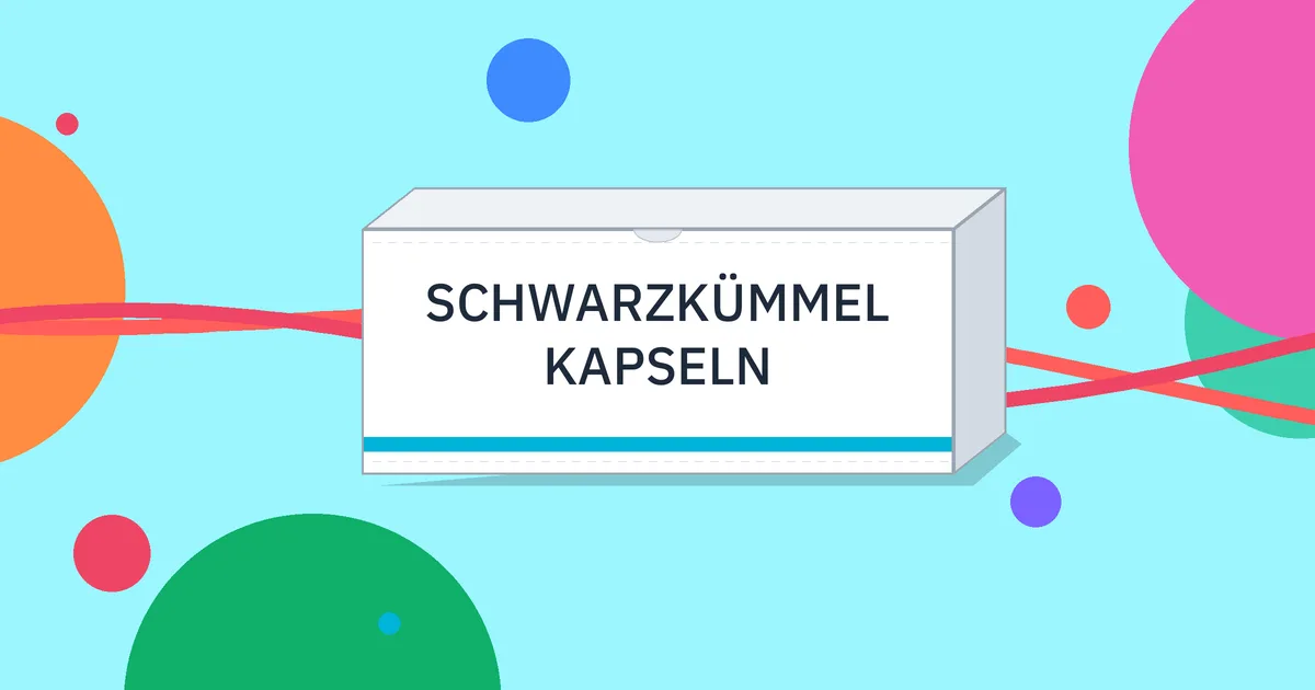 Symbolbild: Packung mit der Aufschrift SCHWARZKÜMMEL KAPSELN (PZN 08603726) – Verfügbarkeit und Bezug in Apotheken in Frankfurt am Main