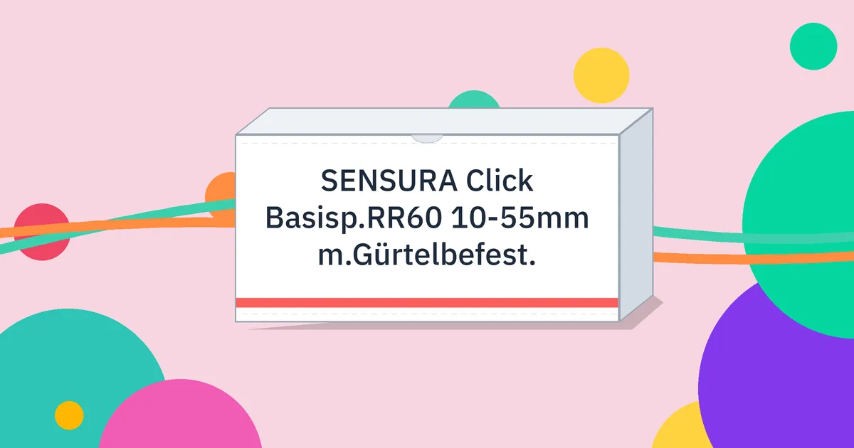 Symbolbild: Packung mit der Aufschrift SENSURA Click Basisp.RR60 10-55mm m.Gürtelbefest. (PZN 05917536) – Verfügbarkeit und Bezug in Apotheken in Frankfurt am Main