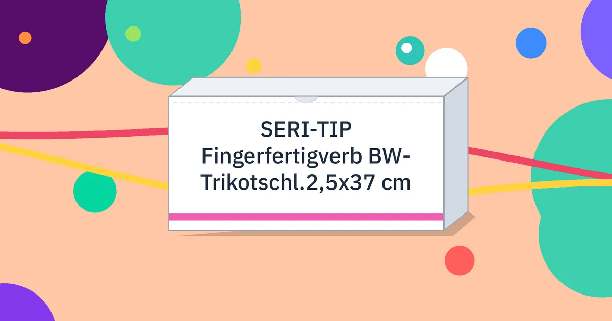 Symbolbild: Packung mit der Aufschrift SERI-TIP Fingerfertigverb BW-Trikotschl.2,5x37 cm (PZN 19837261) – Verfügbarkeit und Bezug in Apotheken in Frankfurt am Main