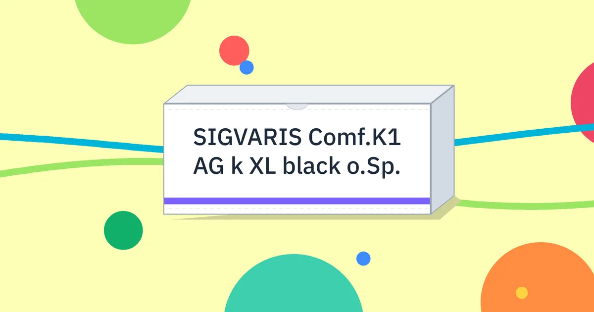 Symbolbild: Packung mit der Aufschrift SIGVARIS Comf.K1 AG k XL black o.Sp. (PZN 17094790) – Verfügbarkeit und Bezug in Apotheken in Frankfurt am Main