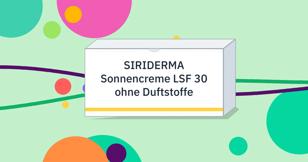 Symbolbild: Packung mit der Aufschrift SIRIDERMA Sonnencreme LSF 30 ohne Duftstoffe (PZN 17397237) – Verfügbarkeit und Bezug in Apotheken in Frankfurt am Main